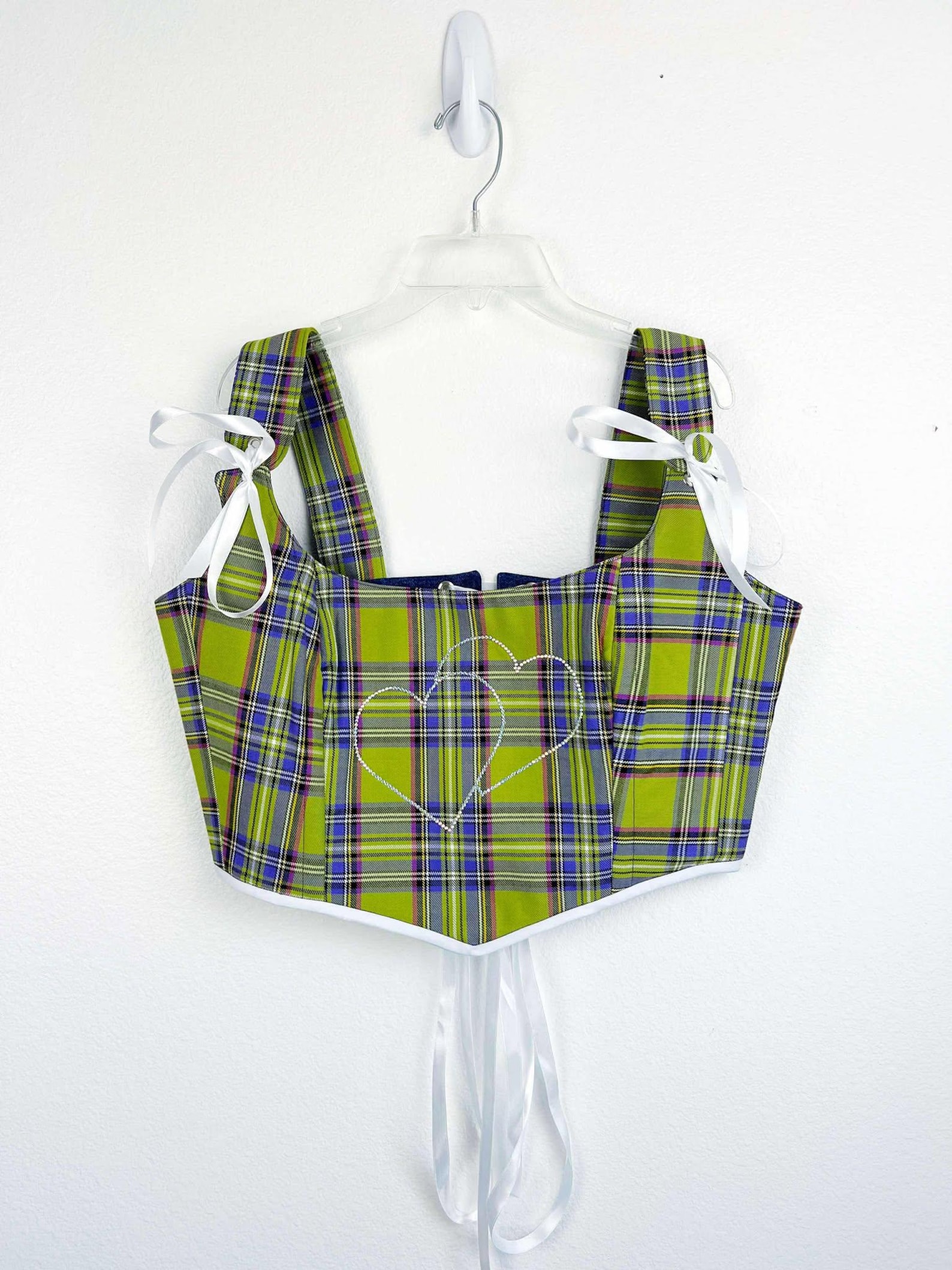 Handmade Green Plaid Corset Top With Double Rhinestone Heart Design - Etsy
