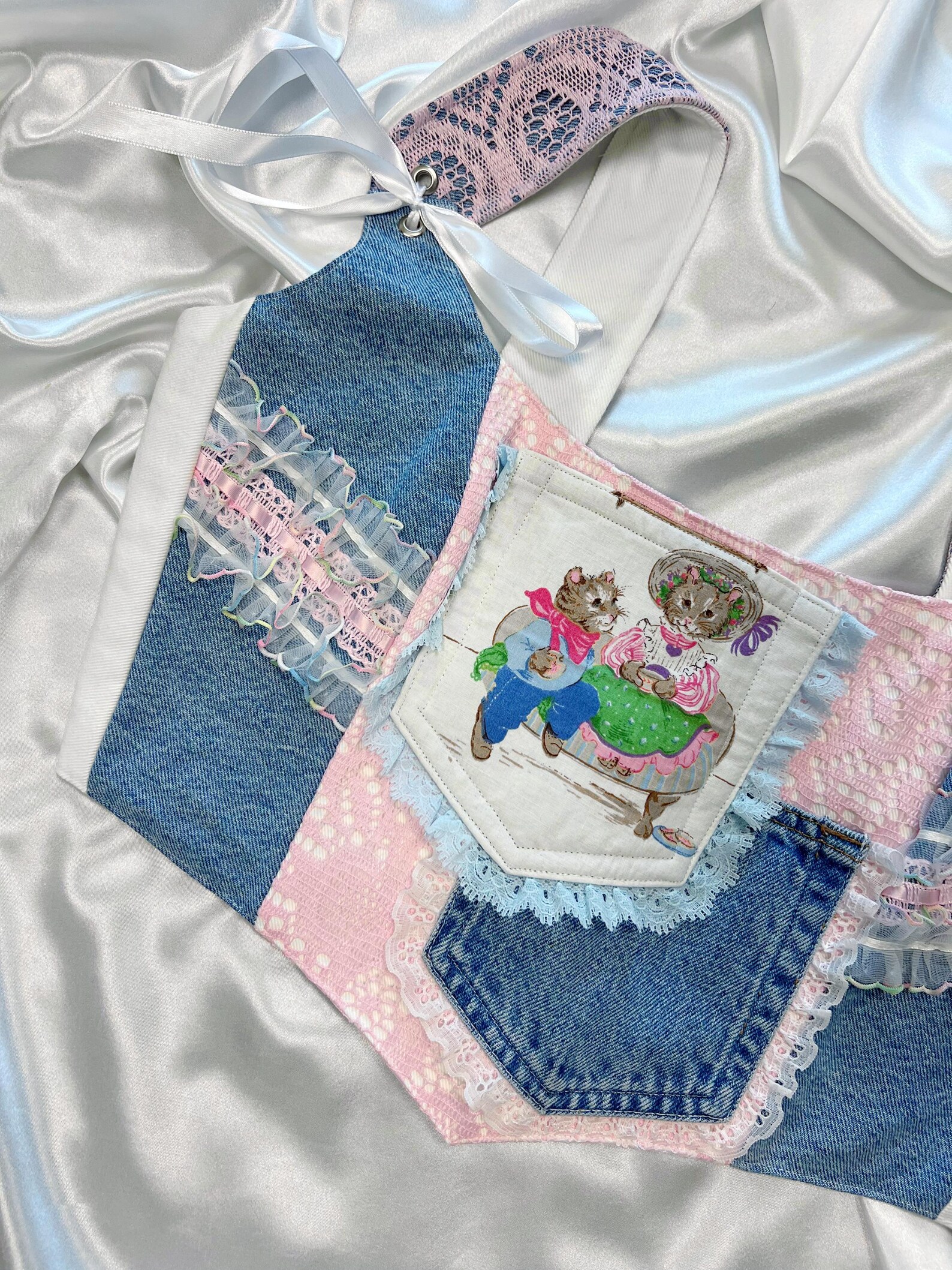 Handmade Patchwork Corset Top – Cottagecore Denim & Lace Bustier With ...