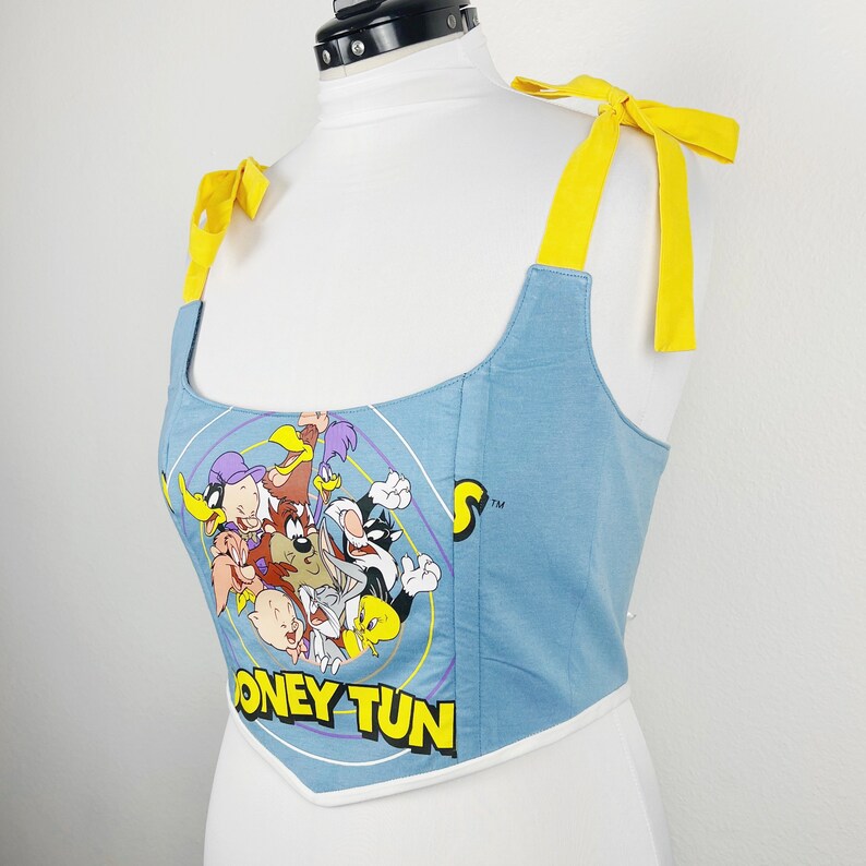 Looney Tunes Corset Top | Cartoon Graphic Bustier | Blue Yellow Tie ...