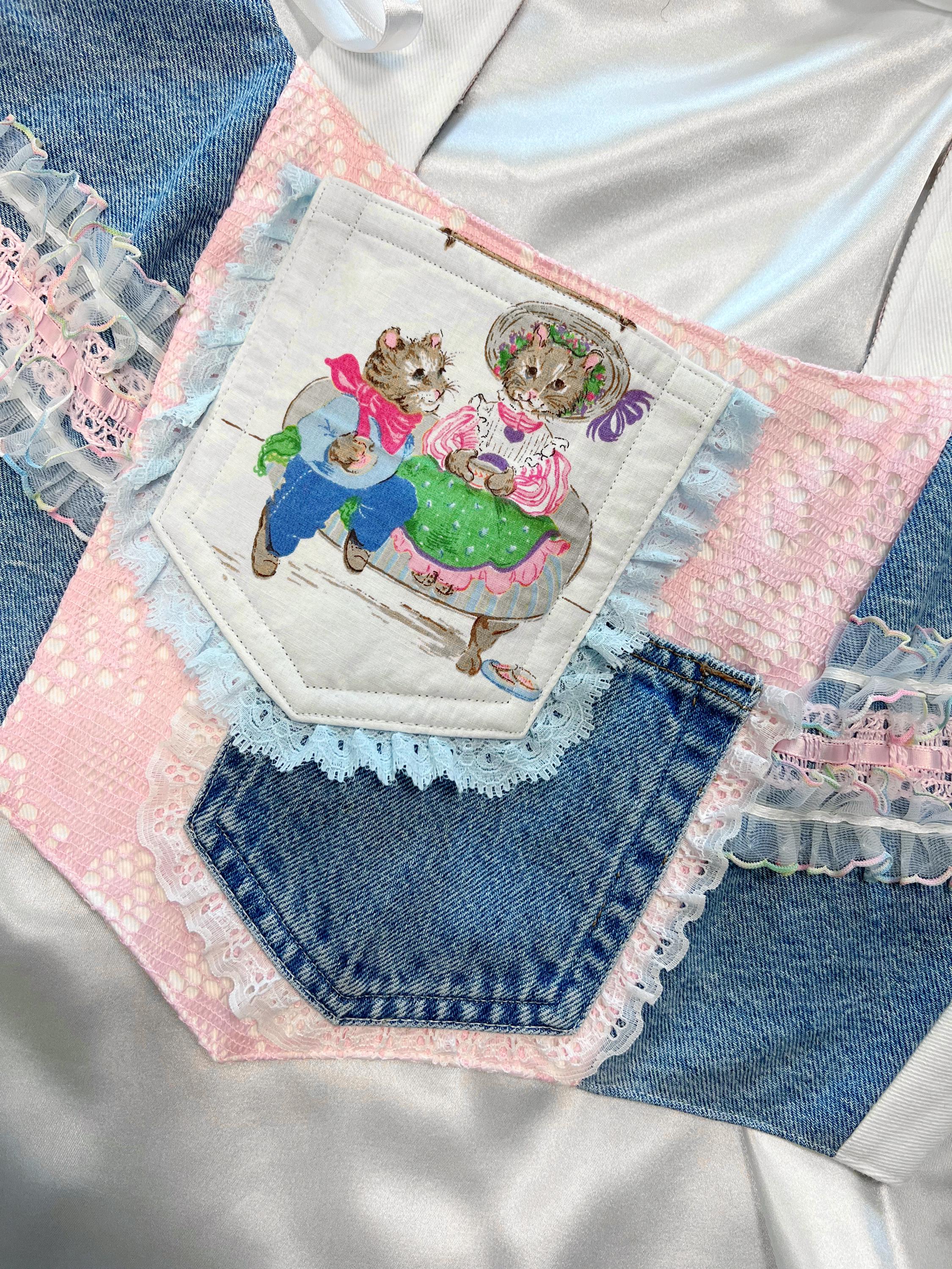 Handmade Patchwork Corset Top – Cottagecore Denim & Lace Bustier With ...