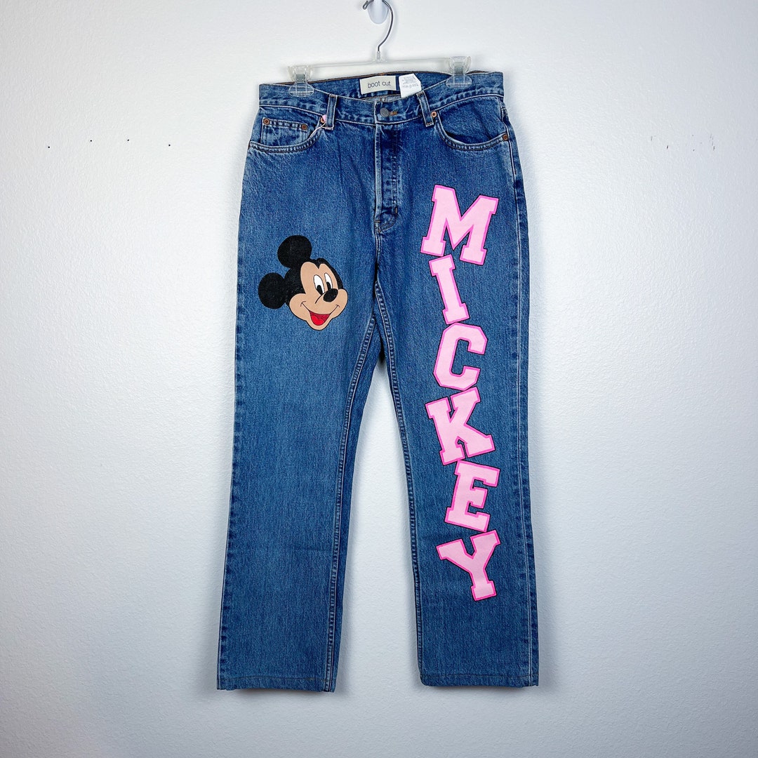 Mickey Painted Jeans Waist: 32 Disney Denim Disney - Etsy