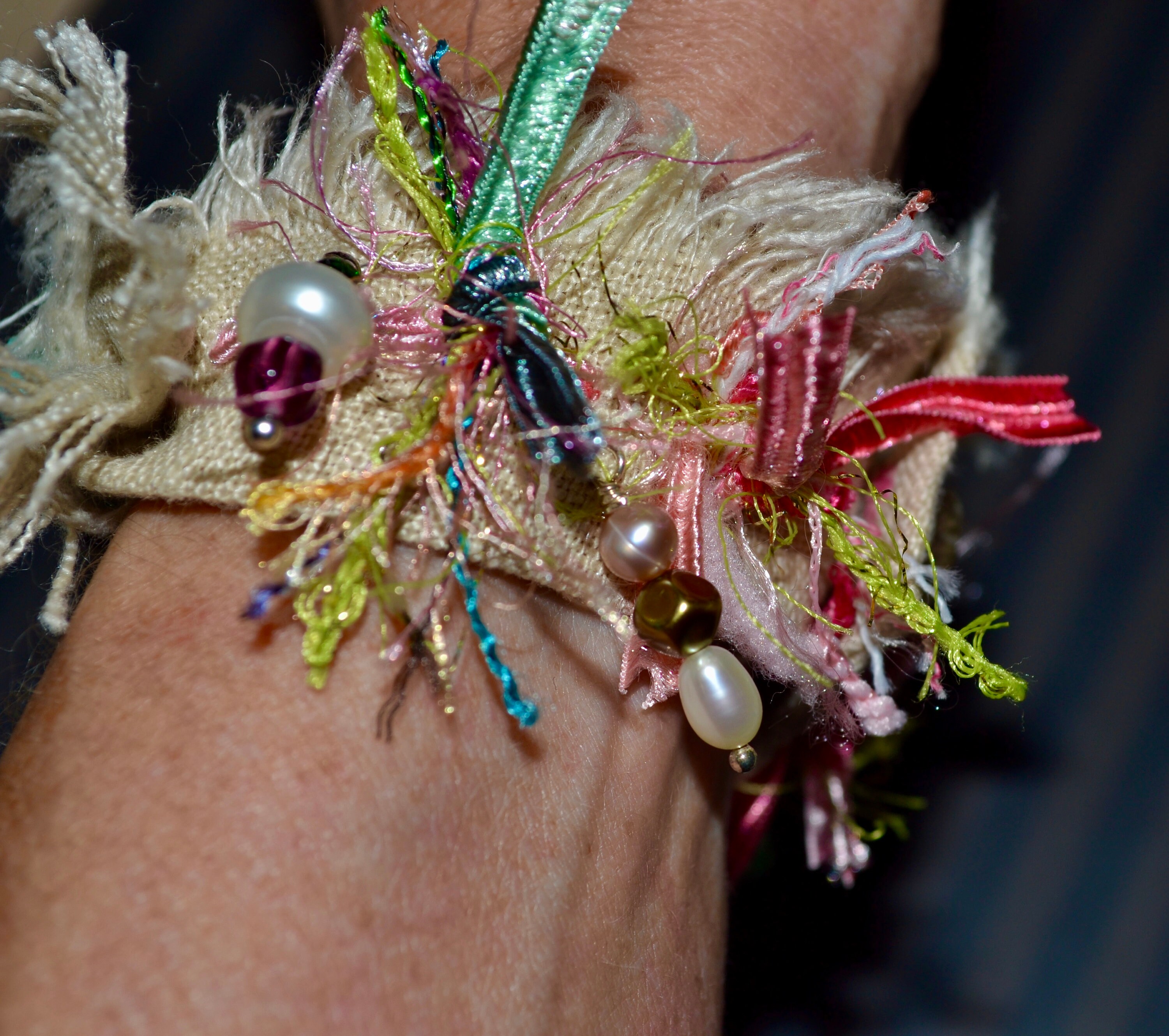 LINEN VINTAGE CUFF Bracelet Handmade Natural Linen Cuff SSWired Pearls ...