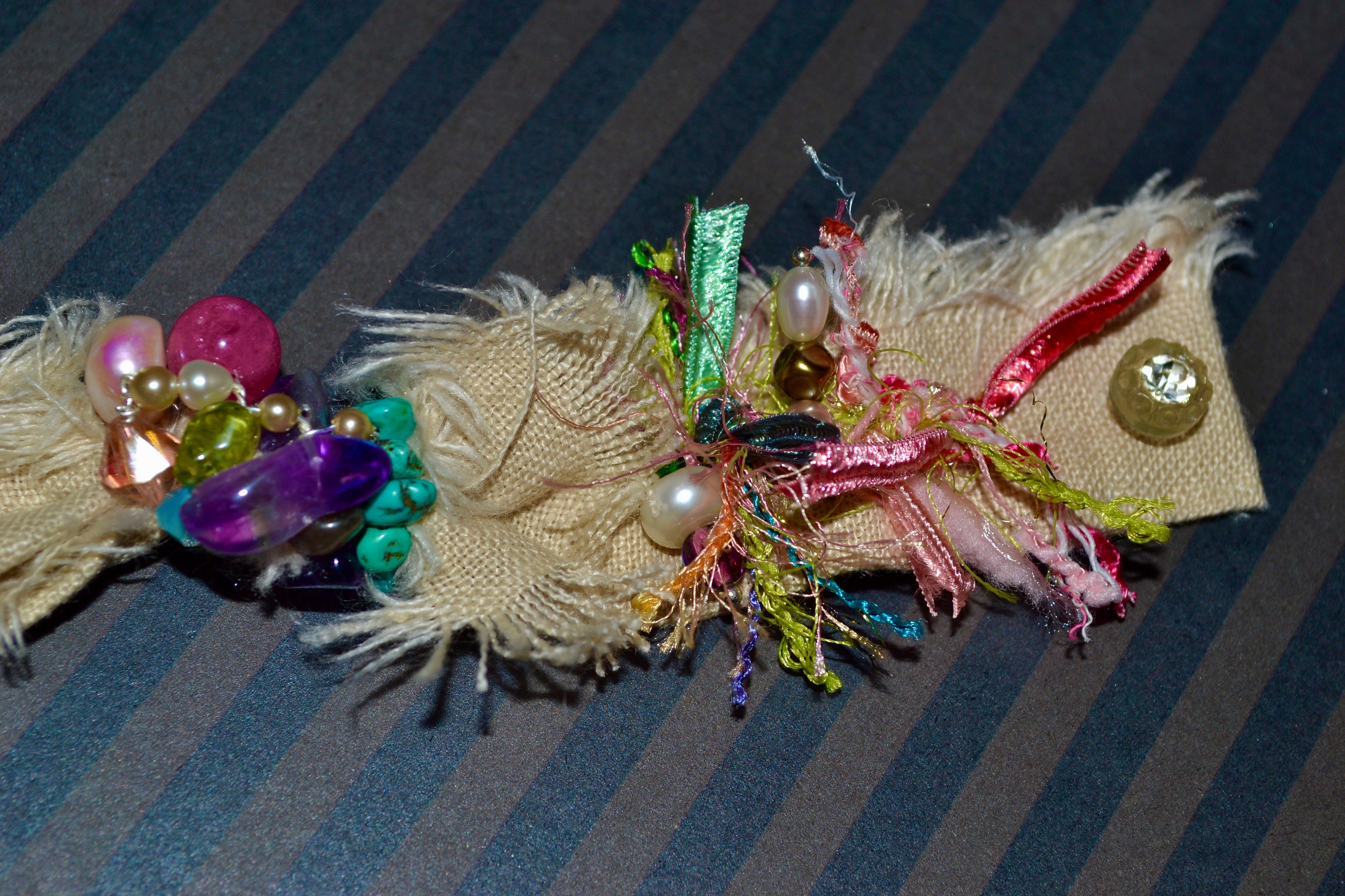 LINEN VINTAGE CUFF Bracelet Handmade Natural Linen Cuff SSWired Pearls ...