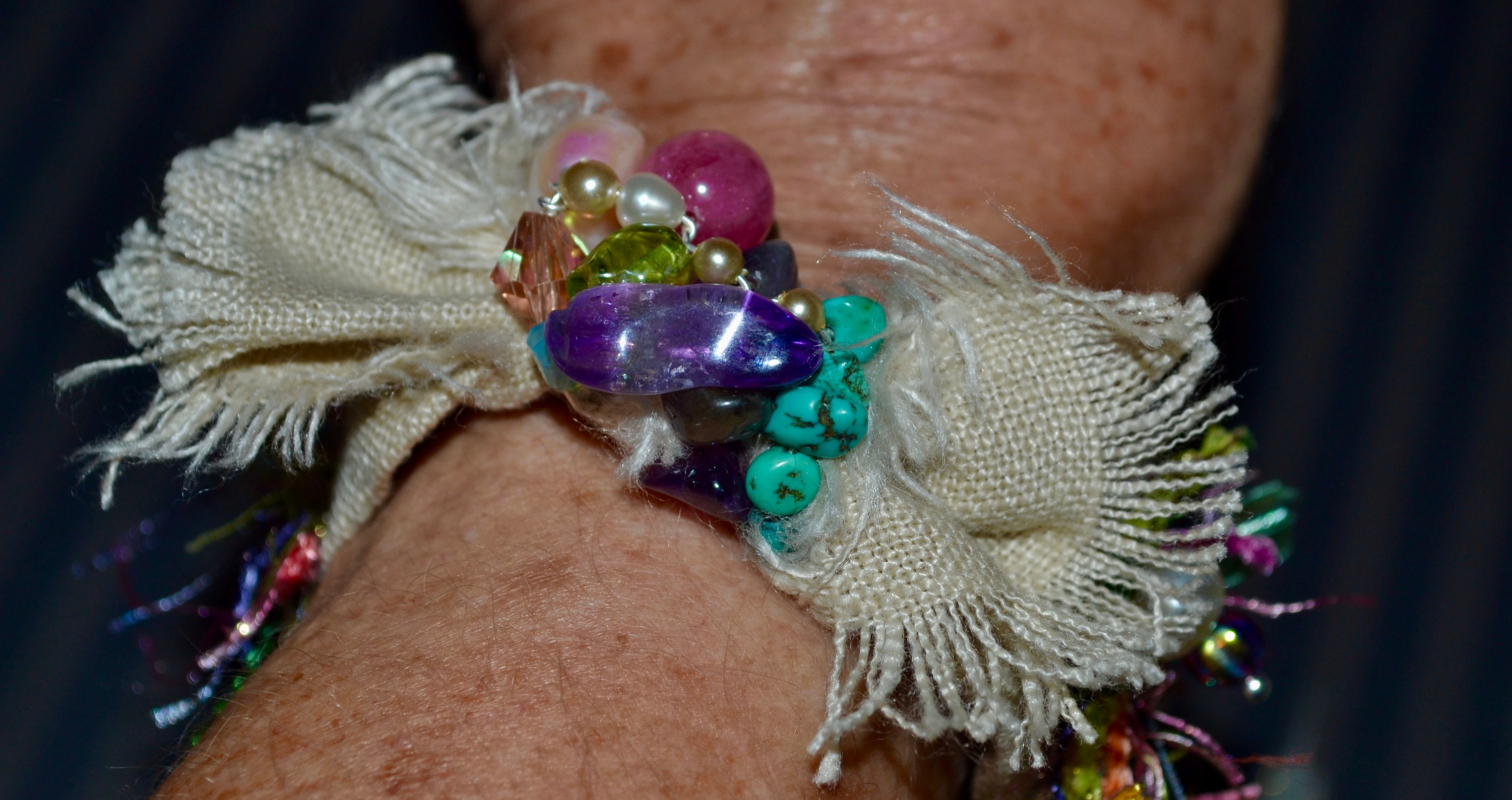 LINEN VINTAGE CUFF Bracelet Handmade Natural Linen Cuff SSWired Pearls ...