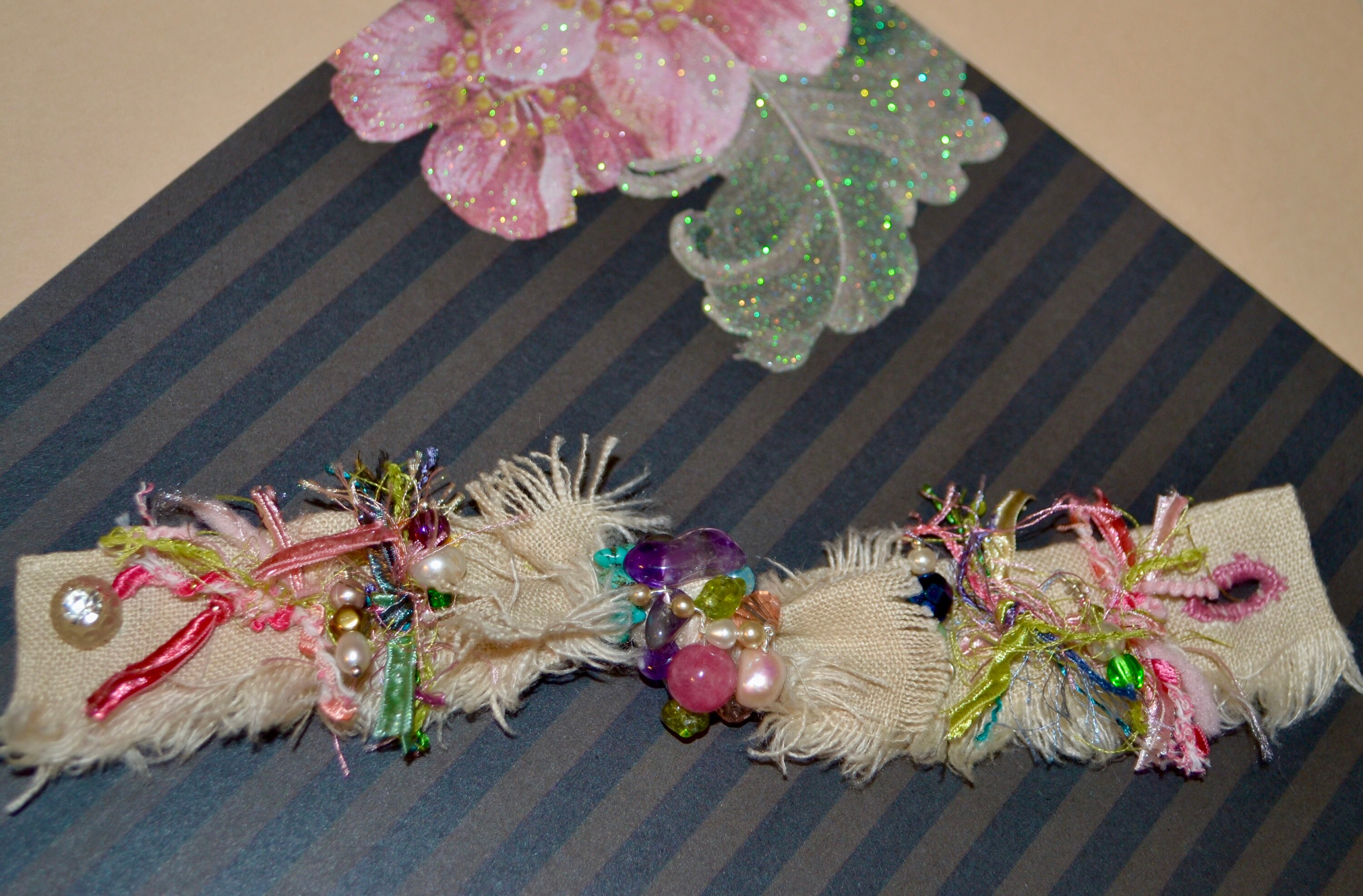 LINEN VINTAGE CUFF Bracelet Handmade Natural Linen Cuff SSWired Pearls ...