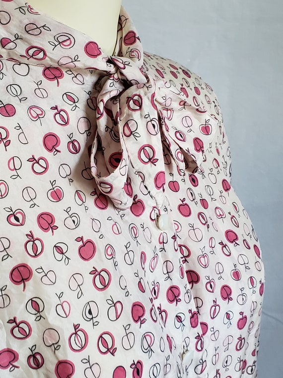 1950s Silk Feel Apple Print Blouse with Bow by Retay … - Gem