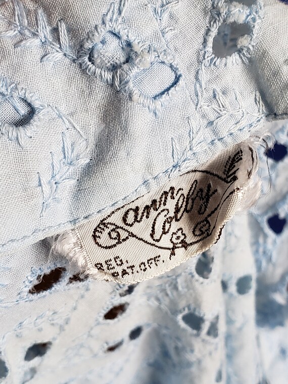 1950s Blue Eyelet Dress by Ann Colby with Slip / XL - Gem