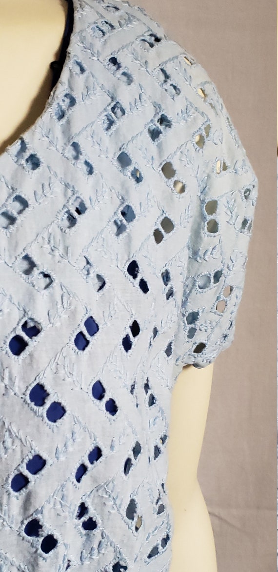 1950s Blue Eyelet Dress by Ann Colby with Slip / XL - Gem