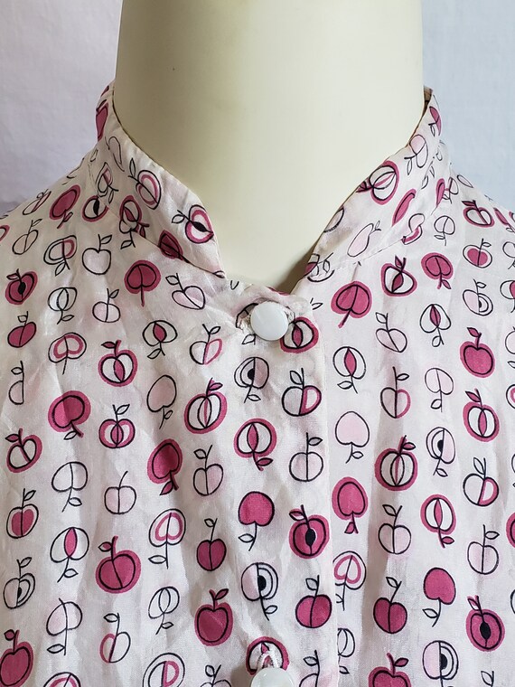 1950s Silk Feel Apple Print Blouse with Bow by Retay … - Gem
