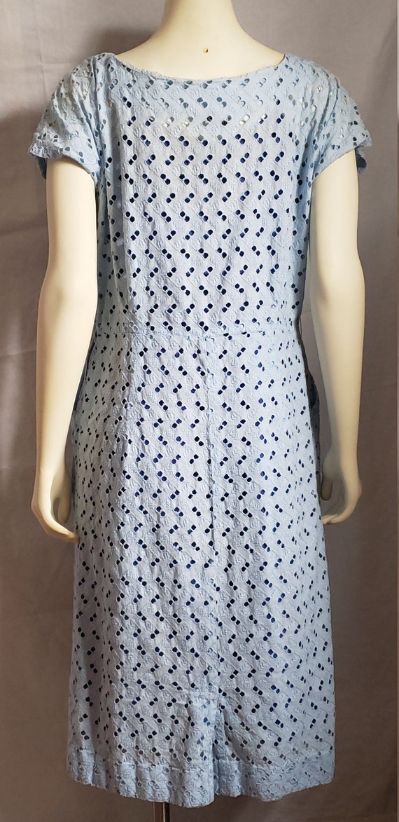 1950s Blue Eyelet Dress by Ann Colby with Slip / XL - Gem
