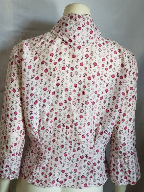 1950s Silk Feel Apple Print Blouse with Bow by Retay … - Gem