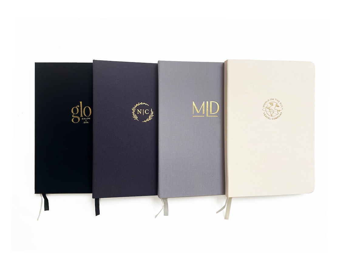 Custom Logo Linen Notebooks; Foil Embossed A5 Journal. Personalized ...