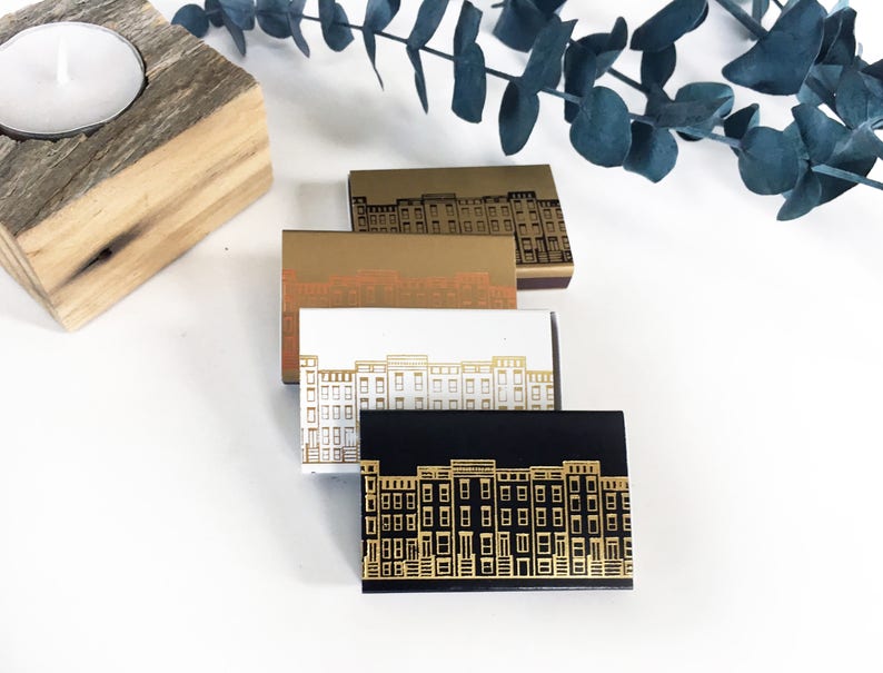 Cozy Village Matchbox. Classic Brownstones Foil Emboss | Etsy