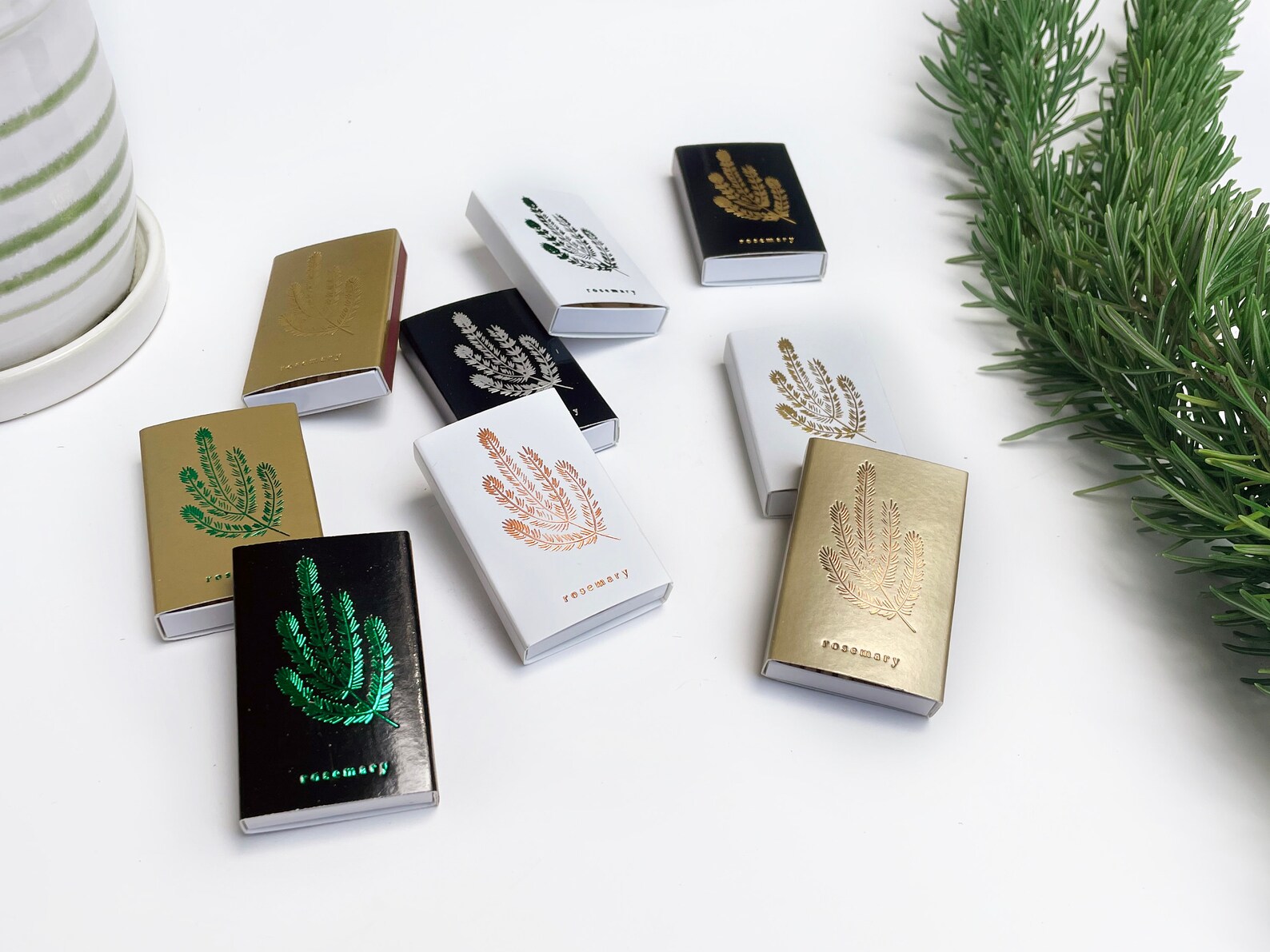 Rosemary Botanical Foil Stamped Matchbox. Embossed Herb Print | Etsy