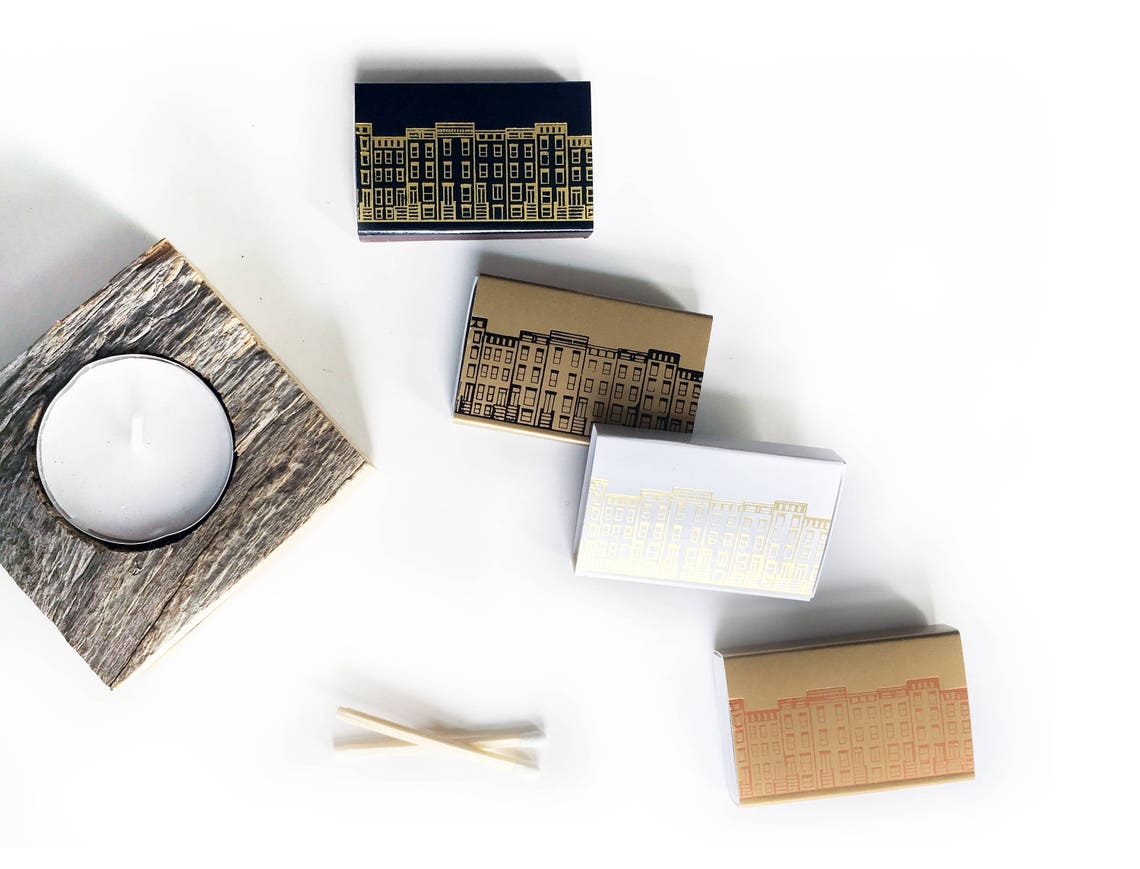 Cozy Village Matchbox. Classic Brownstones Foil Emboss | Etsy