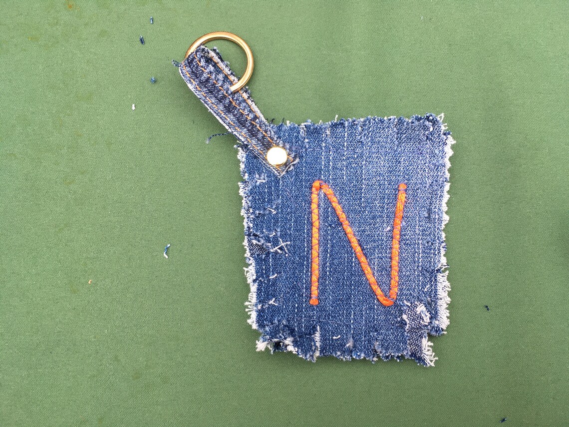 Denim Keychains With Initial - Etsy