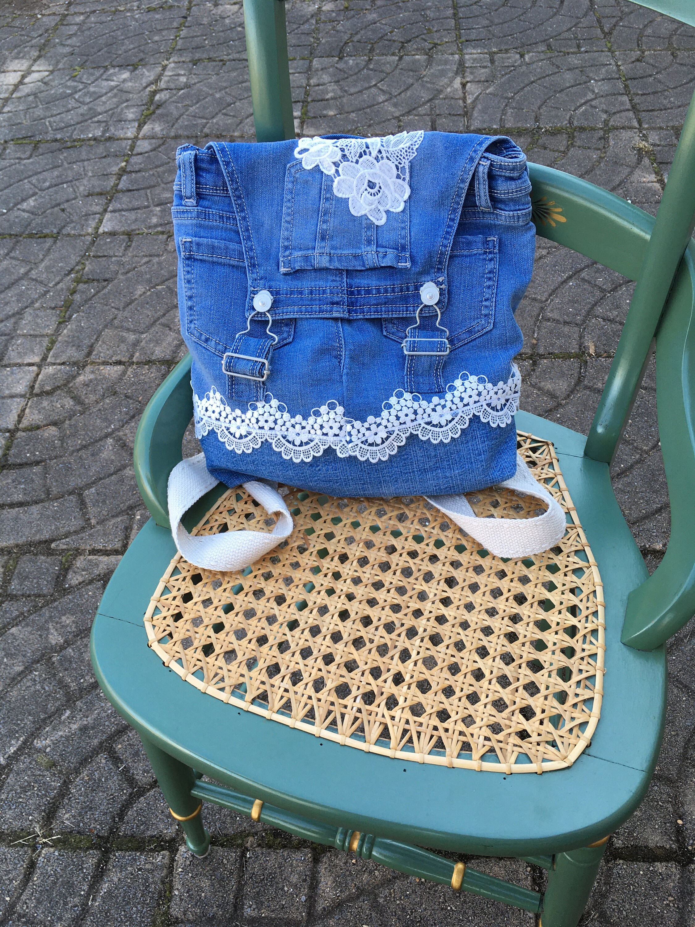Lace Trimmed Denim Backpack Made From Bib Overalls. - Etsy