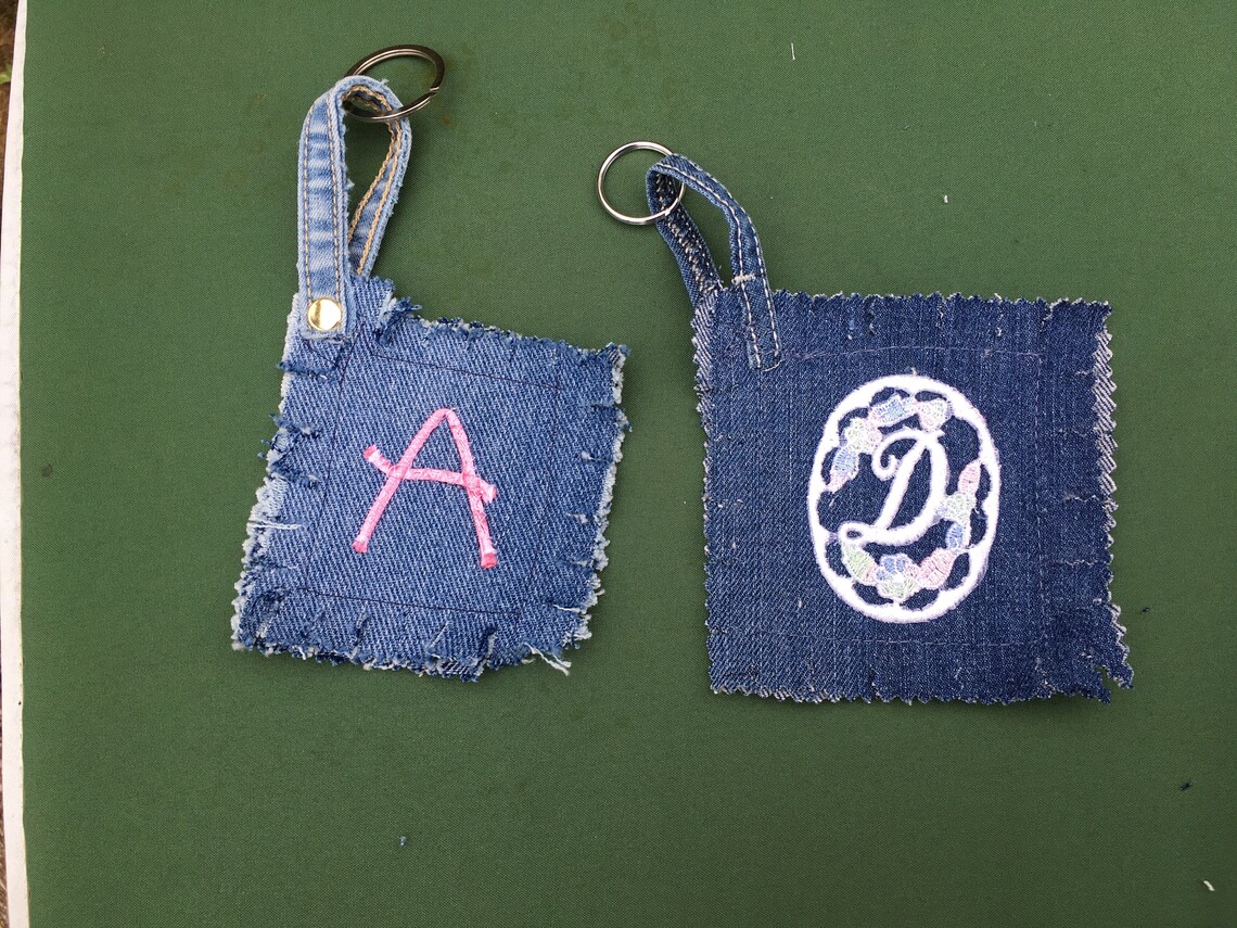 Denim Keychains With Initial - Etsy