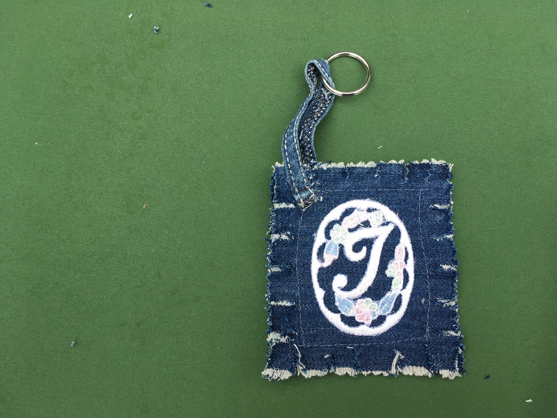 Denim Keychains With Initial - Etsy