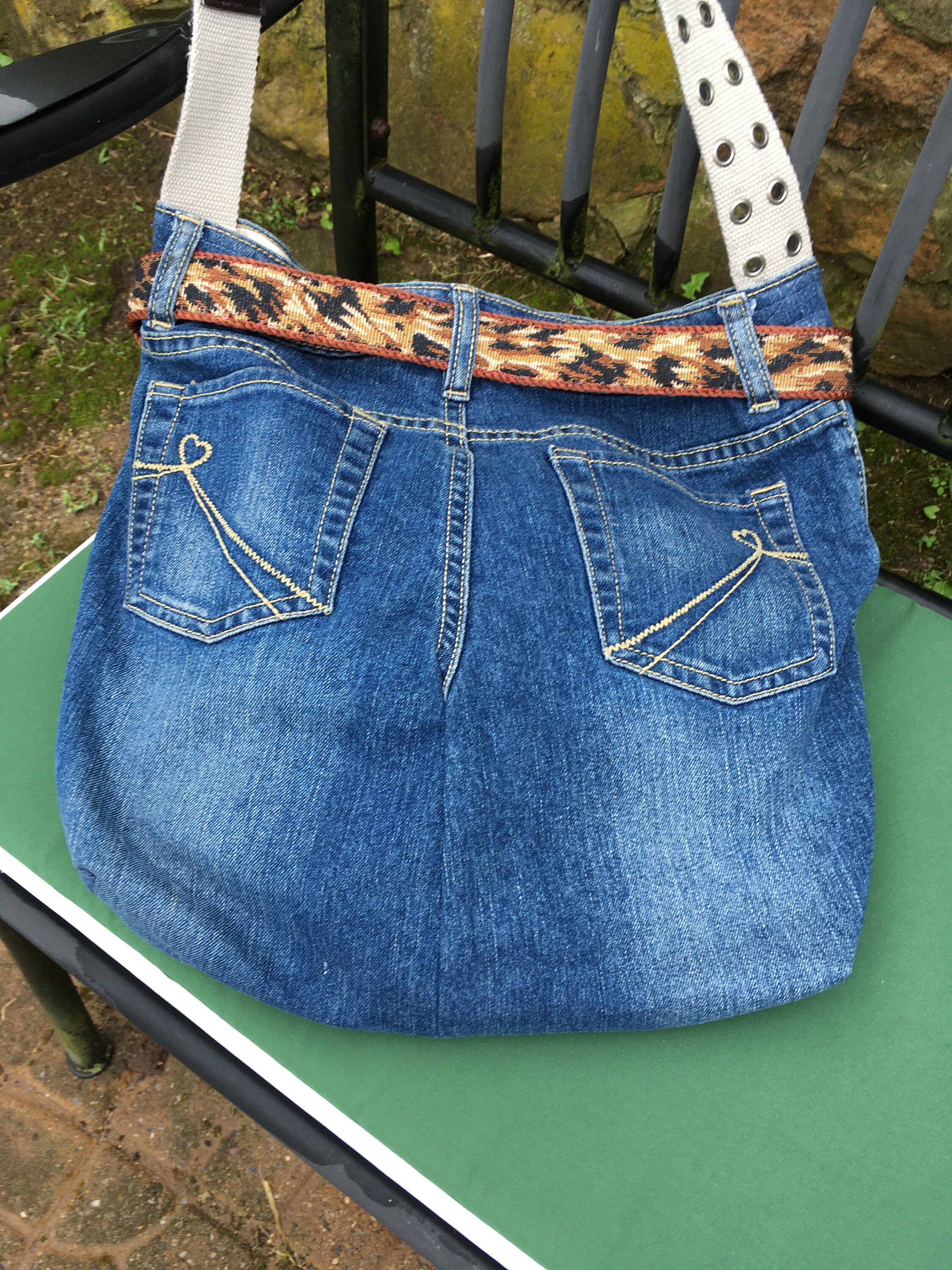 Cat on Denim Purse - Jeans Bag - Denim Handbag - Repurposed Jeans ...