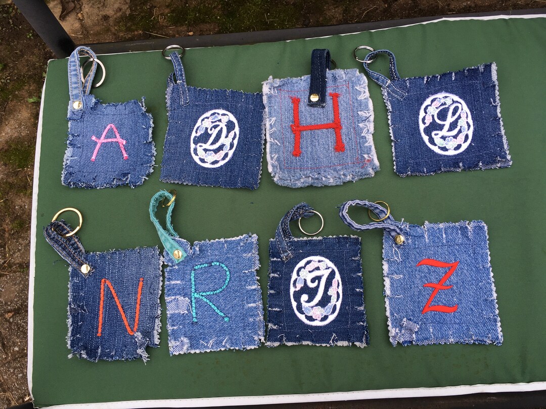 Denim Keychains With Initial - Etsy