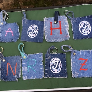 Denim Keychains With Initial - Etsy