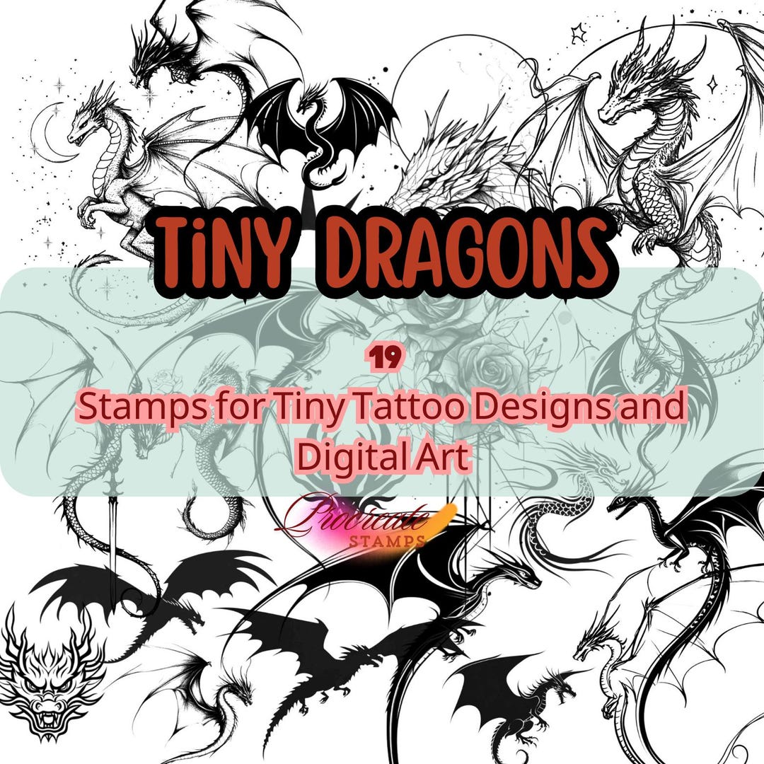 Tiny Dragons Procreate Stamp Set – 19 Fantasy Tattoo Stamps for Digital ...