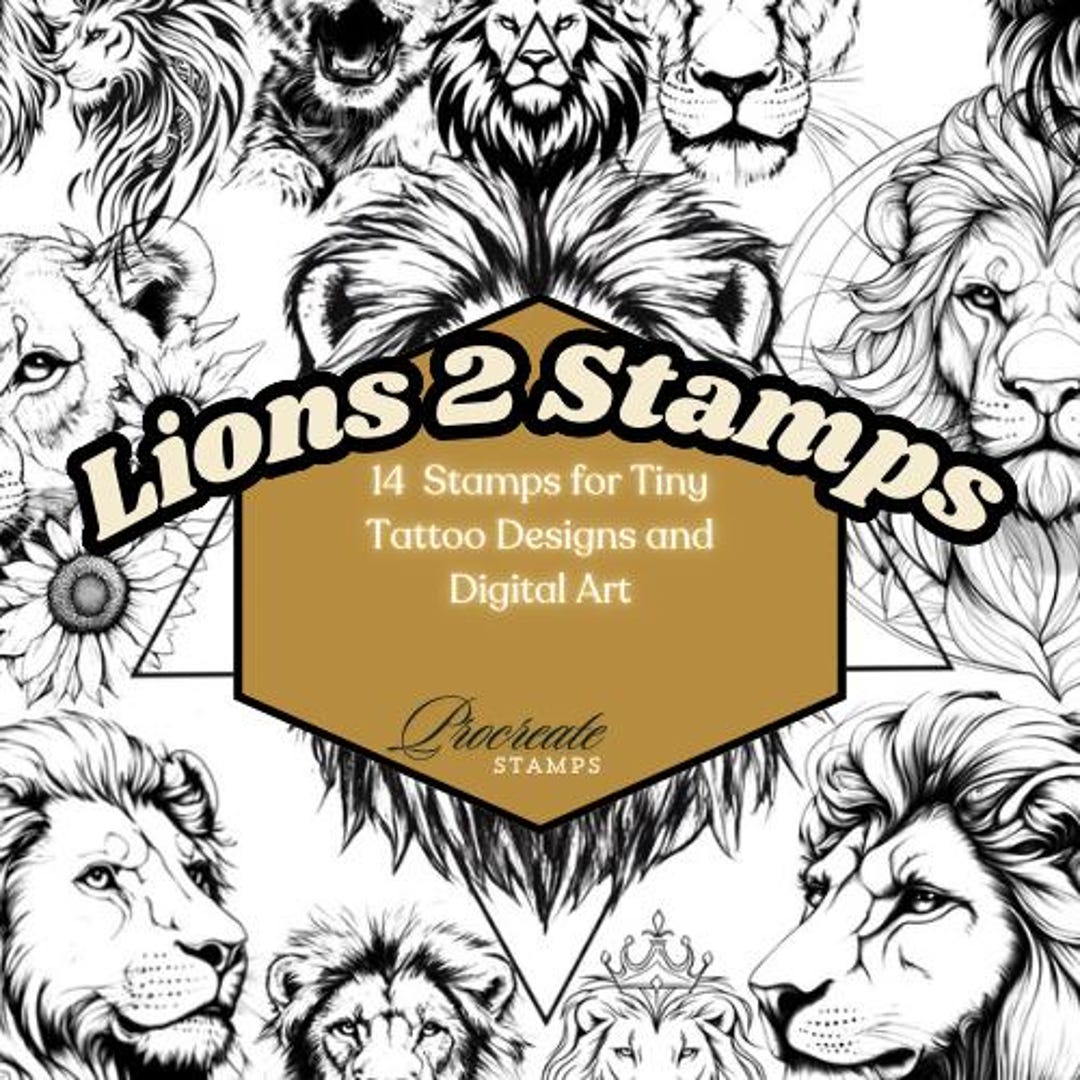 2nd Lion Lioness Cub Procreate Stamp Brush Set | Fine Line Tattoo ...