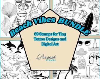 Beach Tattoo Procreate Stamps | 69 Ocean, Seashell, Palm Tree ...