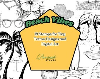 Beach Vibes Procreate Stamp Set 18 Tiny Tattoo Stamps for Digital Art ...