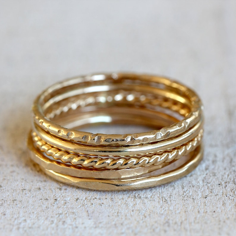 Gold Stacking Rings 14k Set of 5 Gold Stacking Rings - Etsy