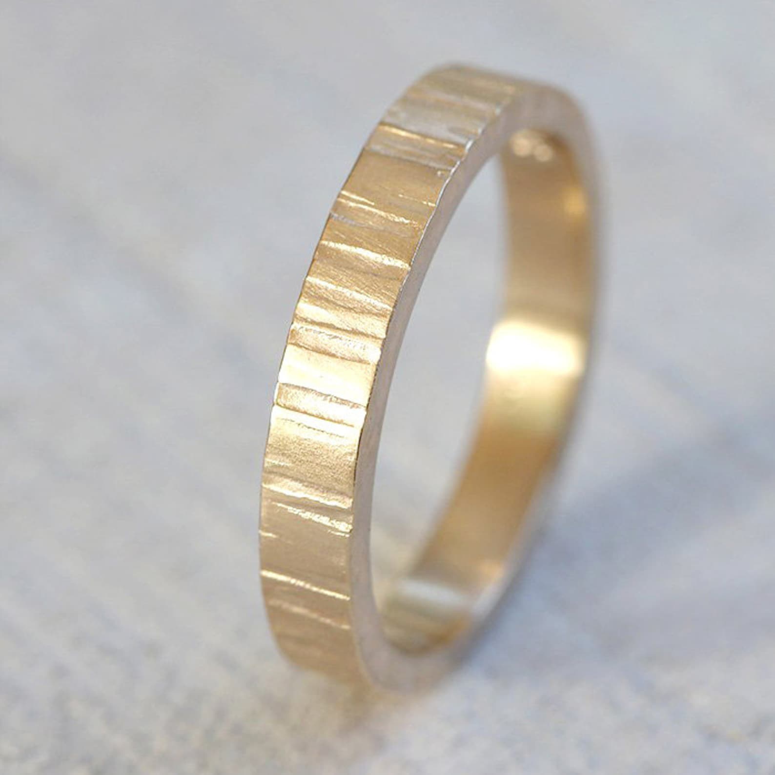 14k Solid Yellow Gold Tree Bark Ring - Choose a Width - Etsy