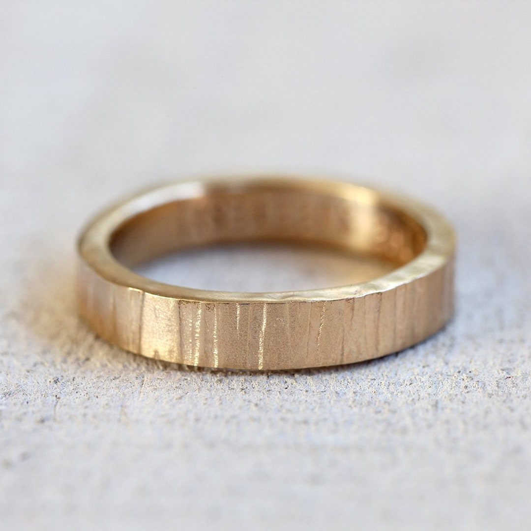 14k Solid Yellow Gold Tree Bark Ring - Choose a Width - Etsy