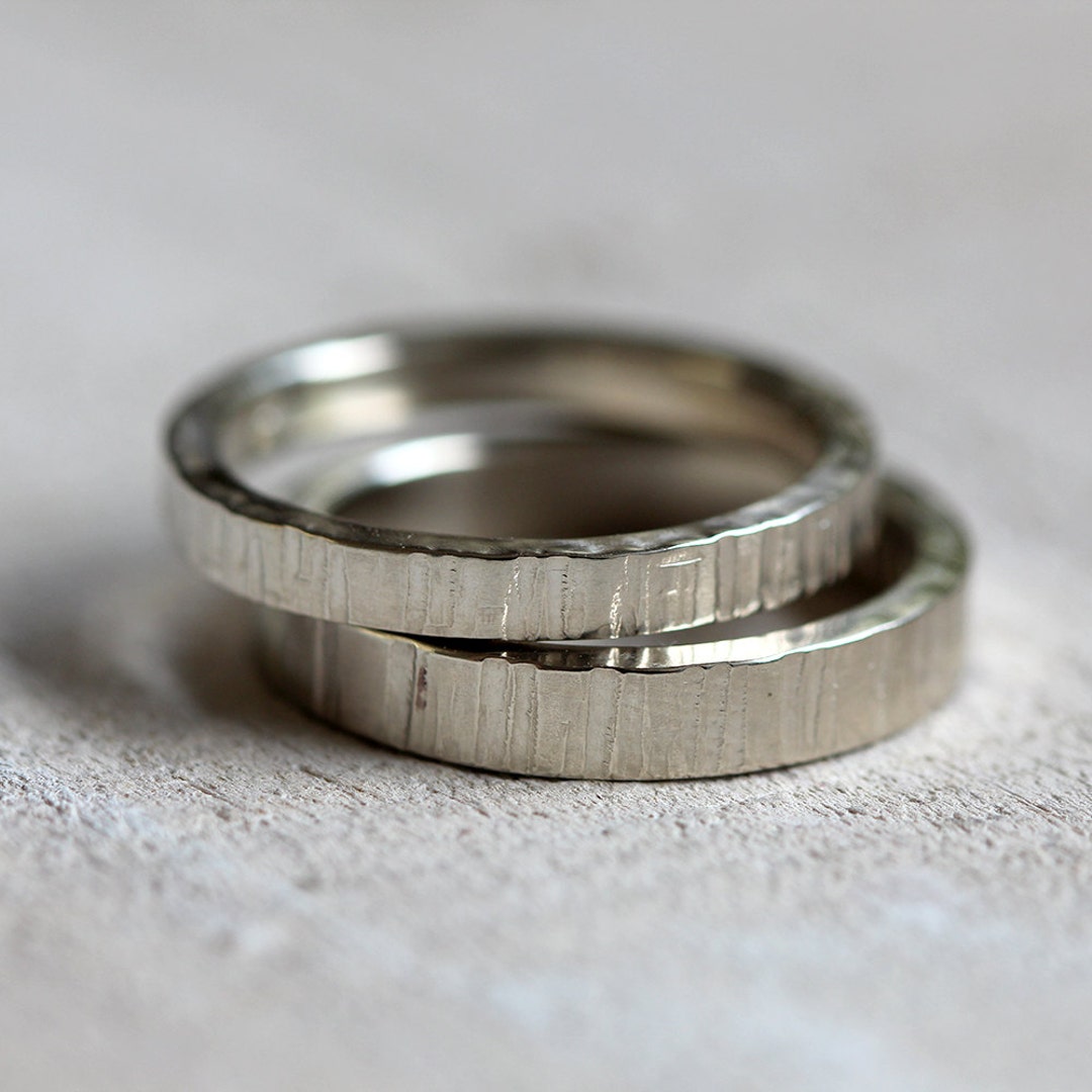 Gold Tree Bark Wedding Ring Set - Etsy