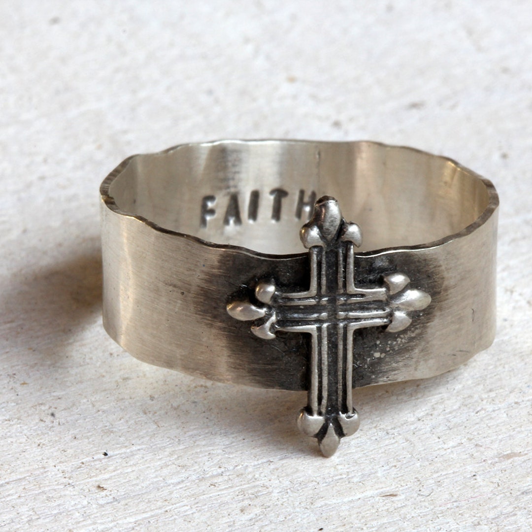 Sterling Silver Cross Ring: Hand Stamped Faith Ring - Etsy