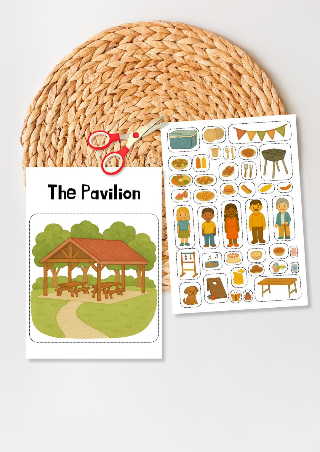 THE PAVILION Scene Printable Cut & Paste Activity PDF, Pretend Picnic ...