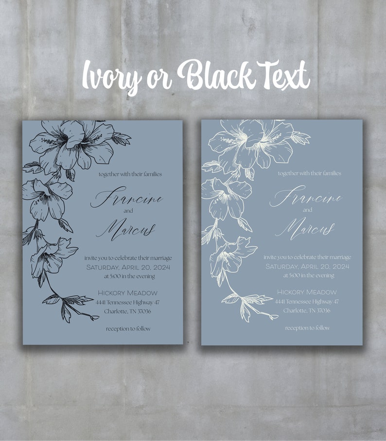 Dusty Blue Wedding Invitation Printed Invites With Envelopes & Optional ...