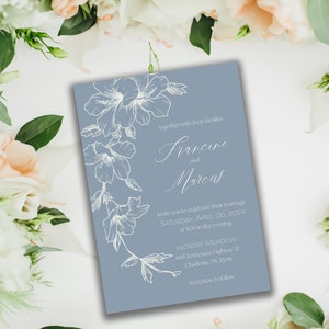 Dusty Blue Wedding Invitation Printed Invites With Envelopes & Optional ...