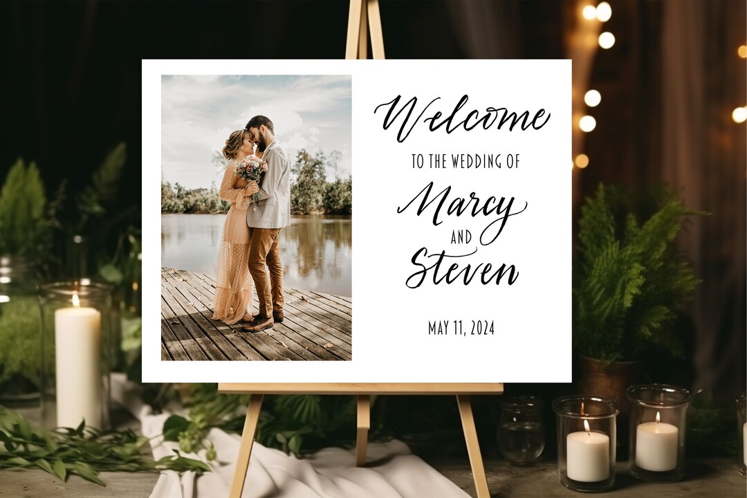 Large Custom Acrylic Wedding Sign With Photo | Wedding Welcome Sign ...