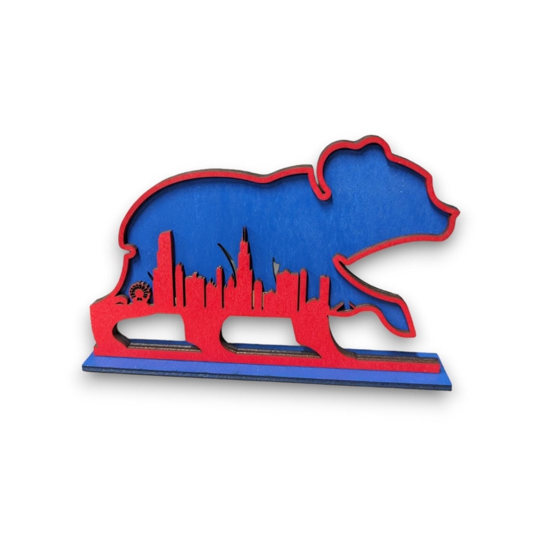 Chicago Cub Skyline Mini Shelf Sign - Chi Town - Etsy