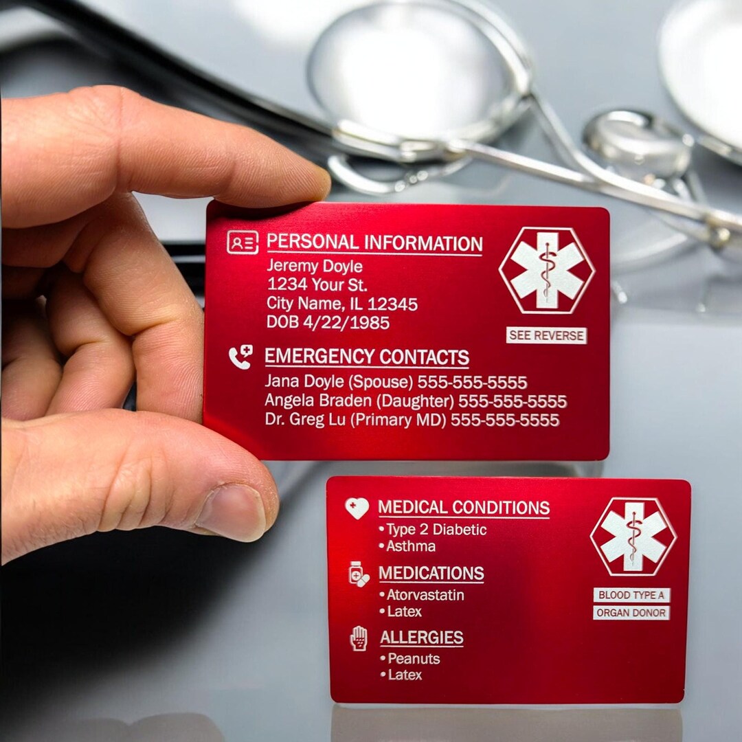 Emergency ID Card Engraved Aluminum – 1mm Thick - Etsy