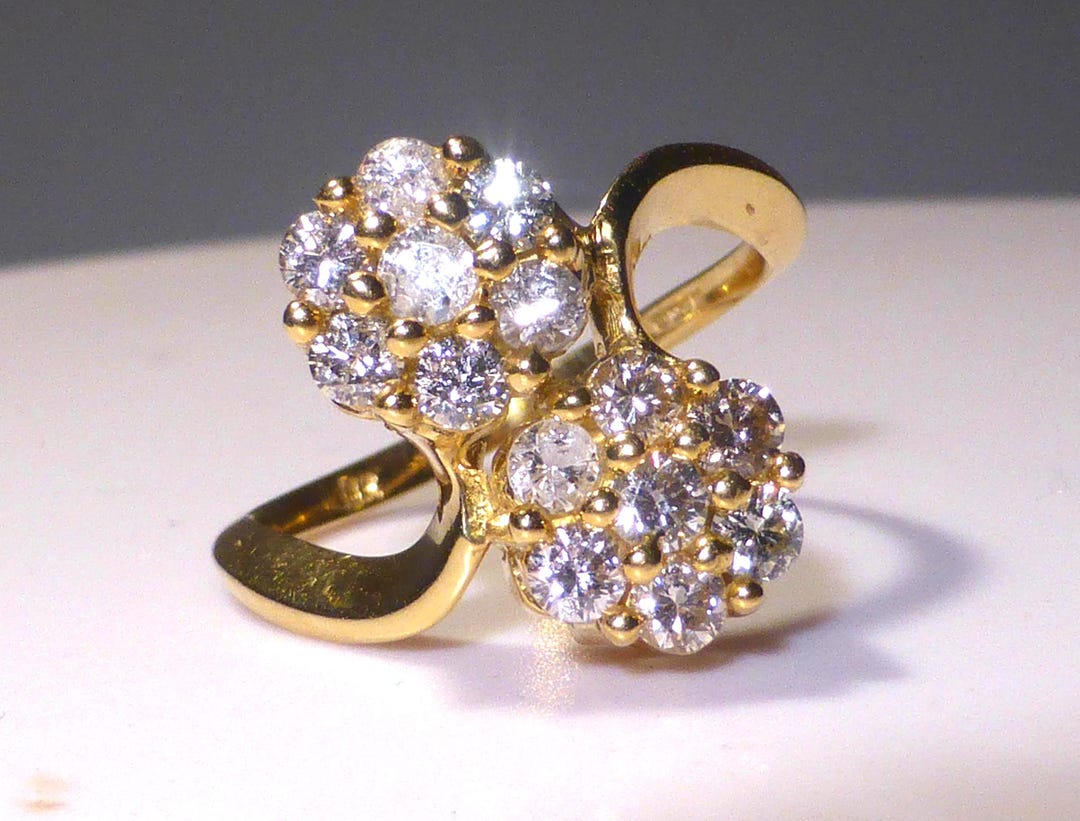 18ct Gold Diamond Ring .75ct Double Daisy Cluster UK Hallmark Size O ...