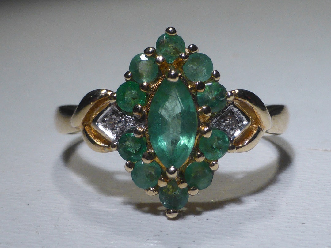 Vintage 9ct Gold Emerald Diamond Ring .75ct UK Hallmark Sheffield Size ...
