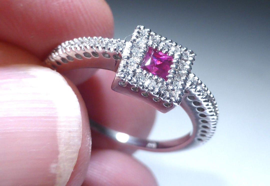 18ct Gold Ruby Diamond Ring UK Hallmark Size N in Gift Box - Etsy