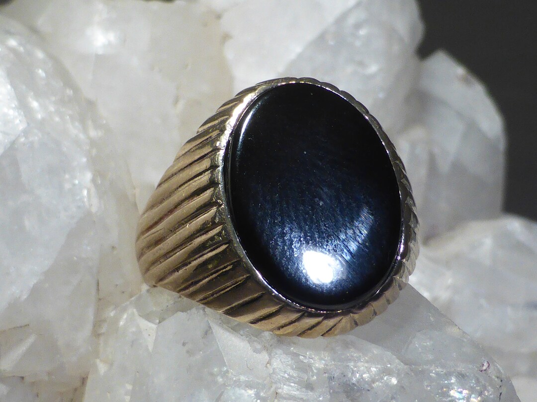9ct Gold Signet Ring Black Jet UK Hallmark 1985 Size R 1/2 Boxed - Etsy