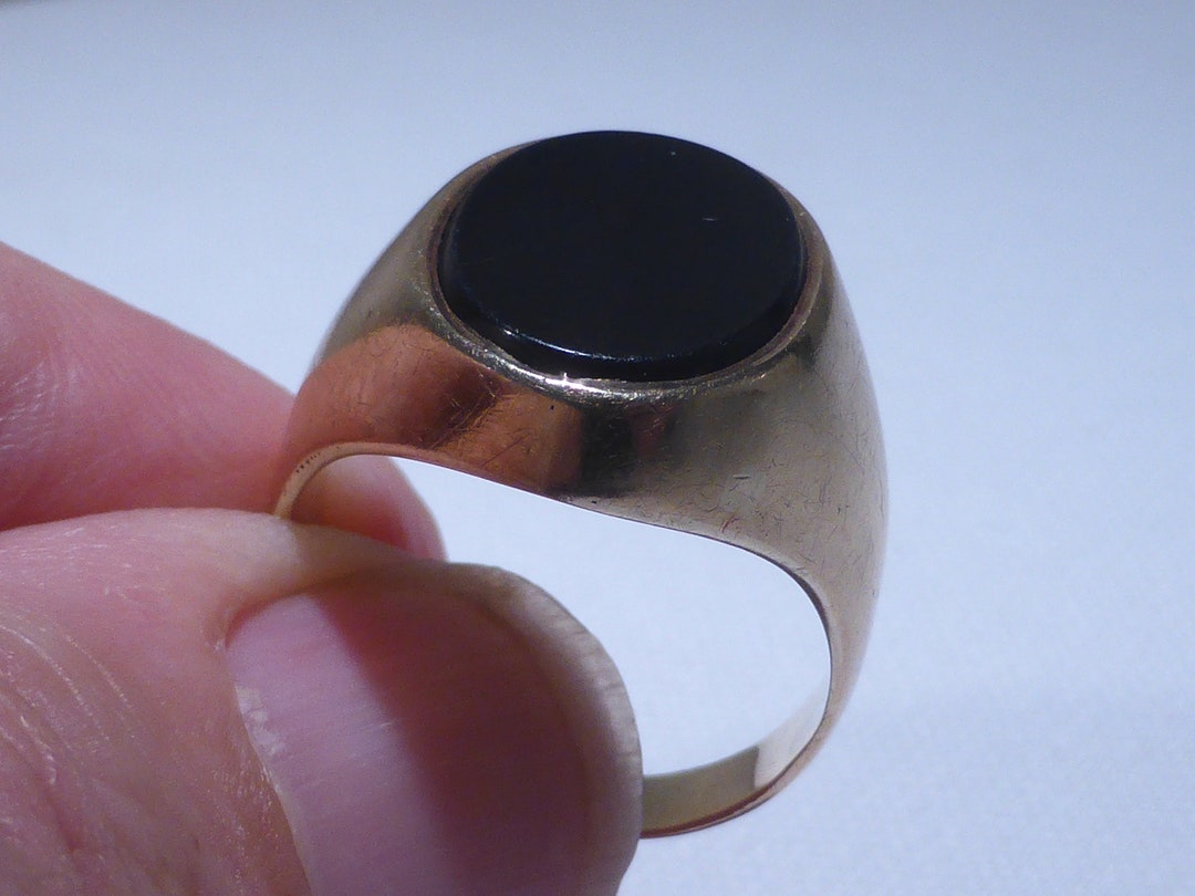 Vintage 9ct Gold Jet Signet Ring: UK Hallmark 1986, Size T 1/2 - Etsy ...