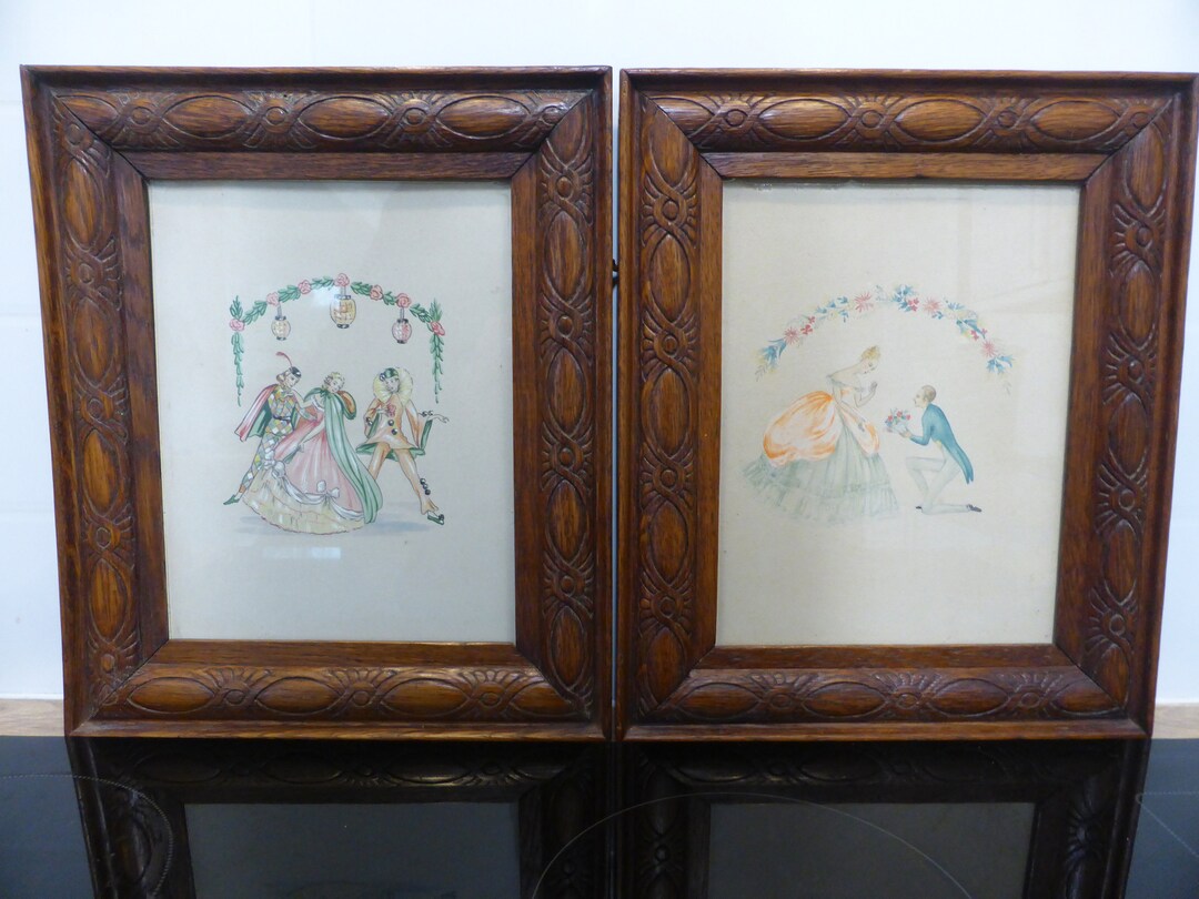 Oak Picture Frames Original Paintings Masquerade Ball & Engagement X2 ...