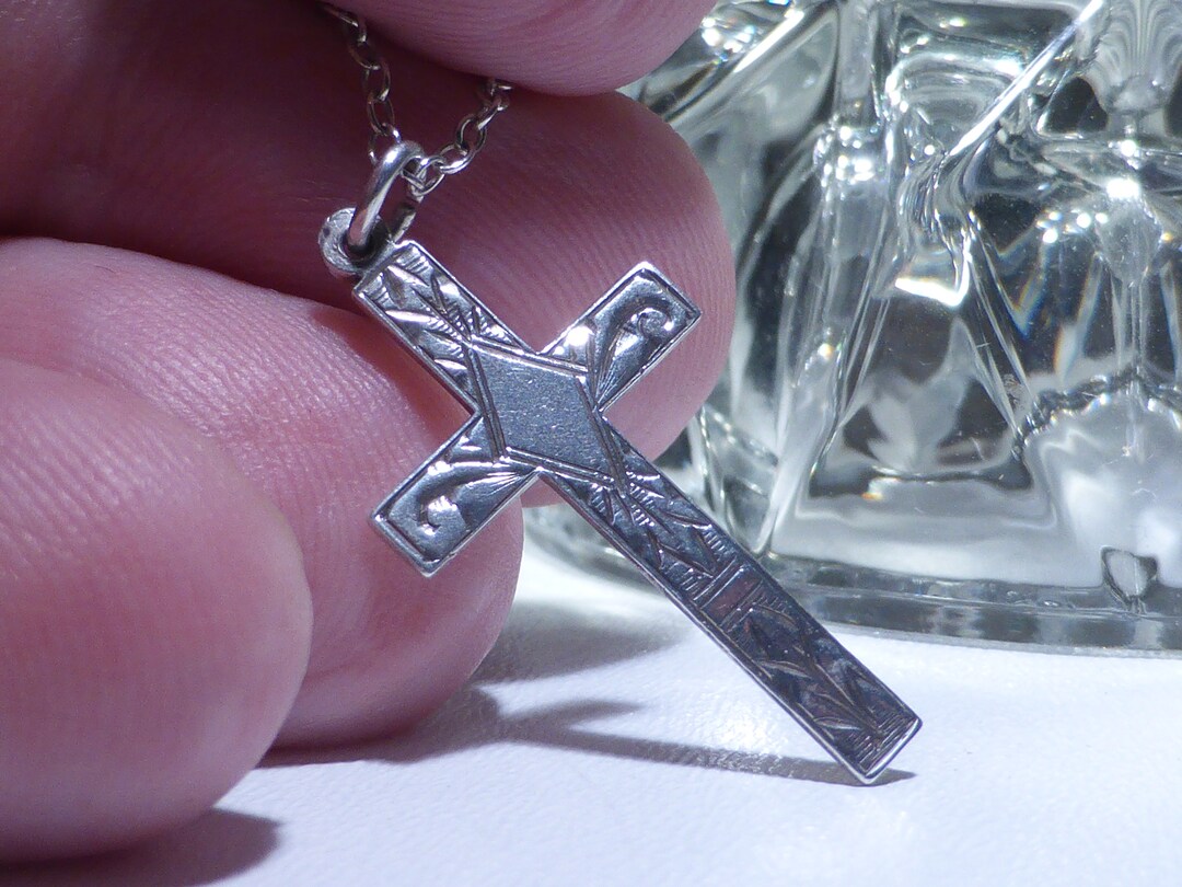 Solid Silver Cross Necklace Engraved Design in Gift Box - Etsy