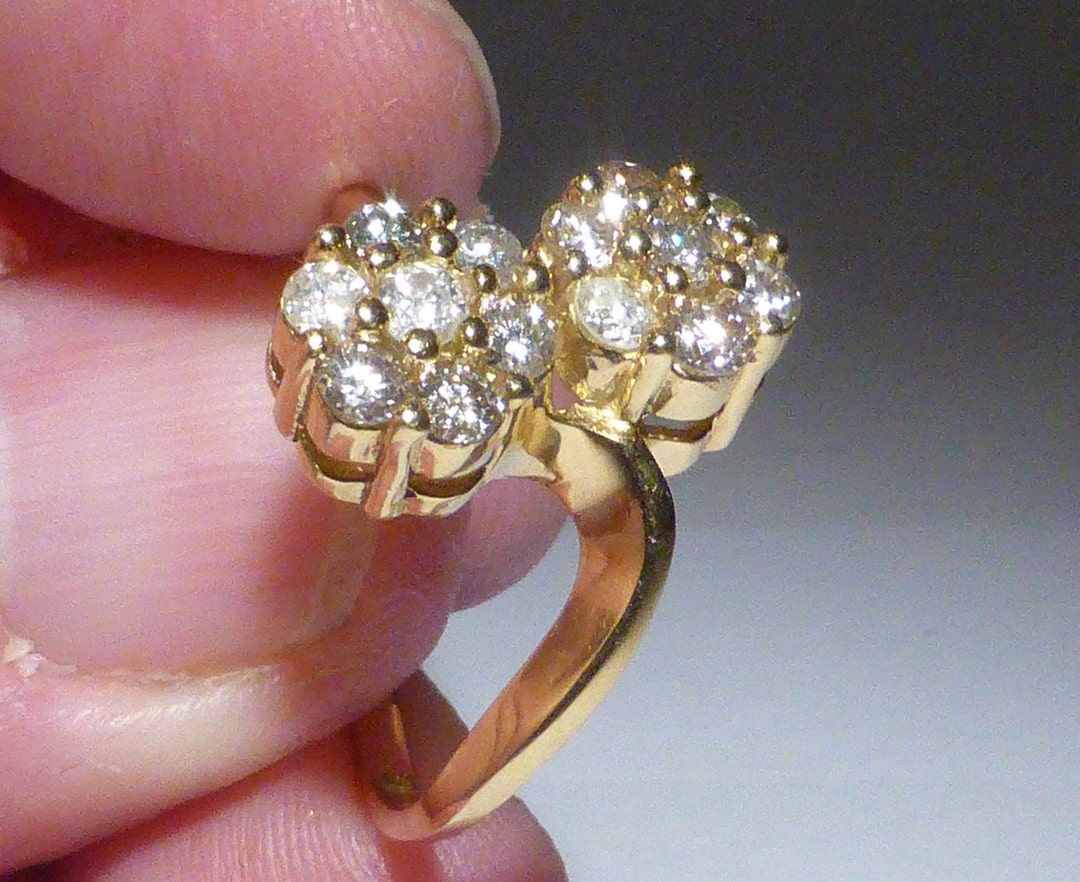 Vintage 18ct Gold Diamond Double Cluster Ring .75ct UK Hallmark Makers ...