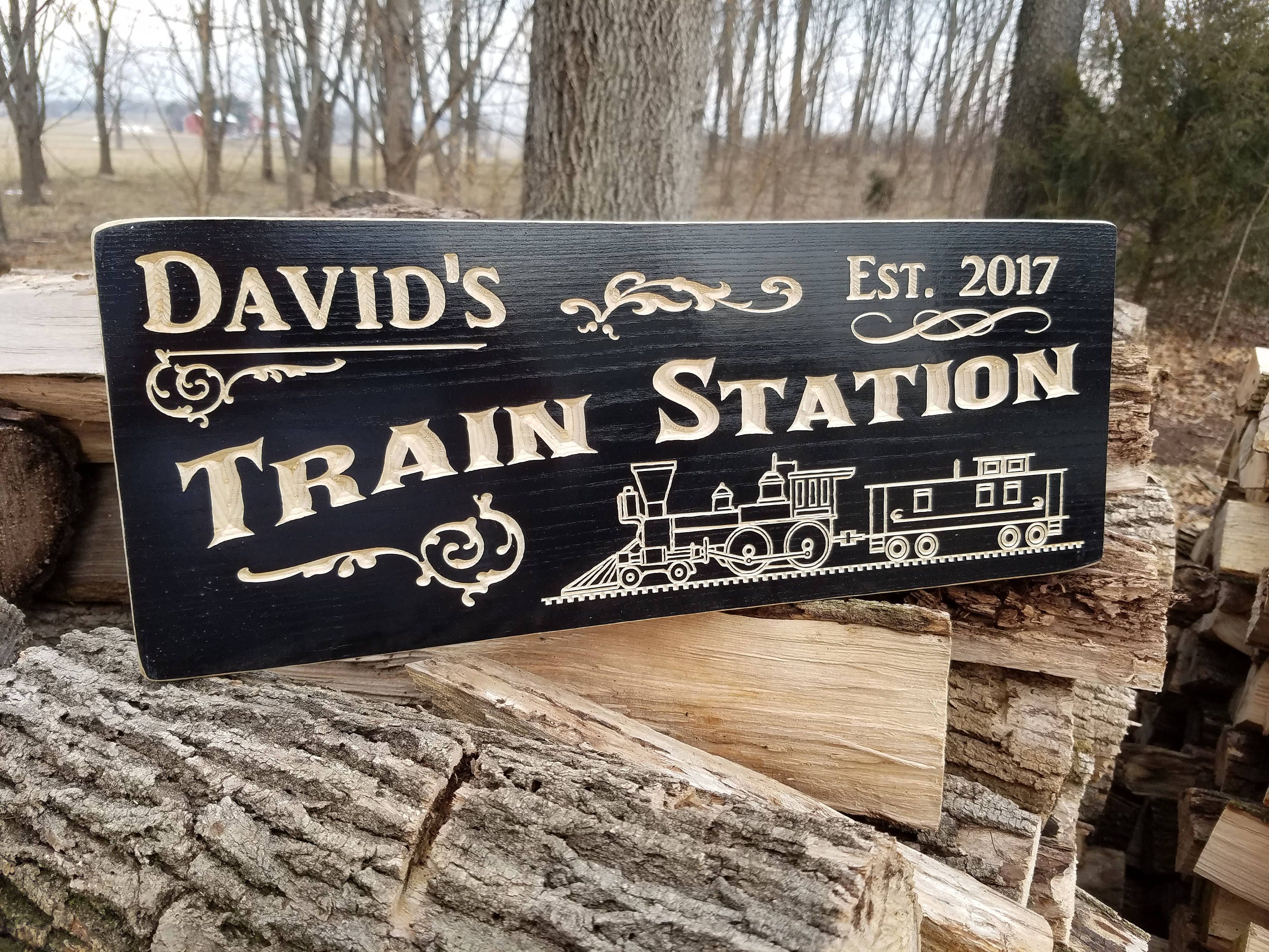 Train Station Sign Personalized Wooden Railroad Memorabilia | Etsy